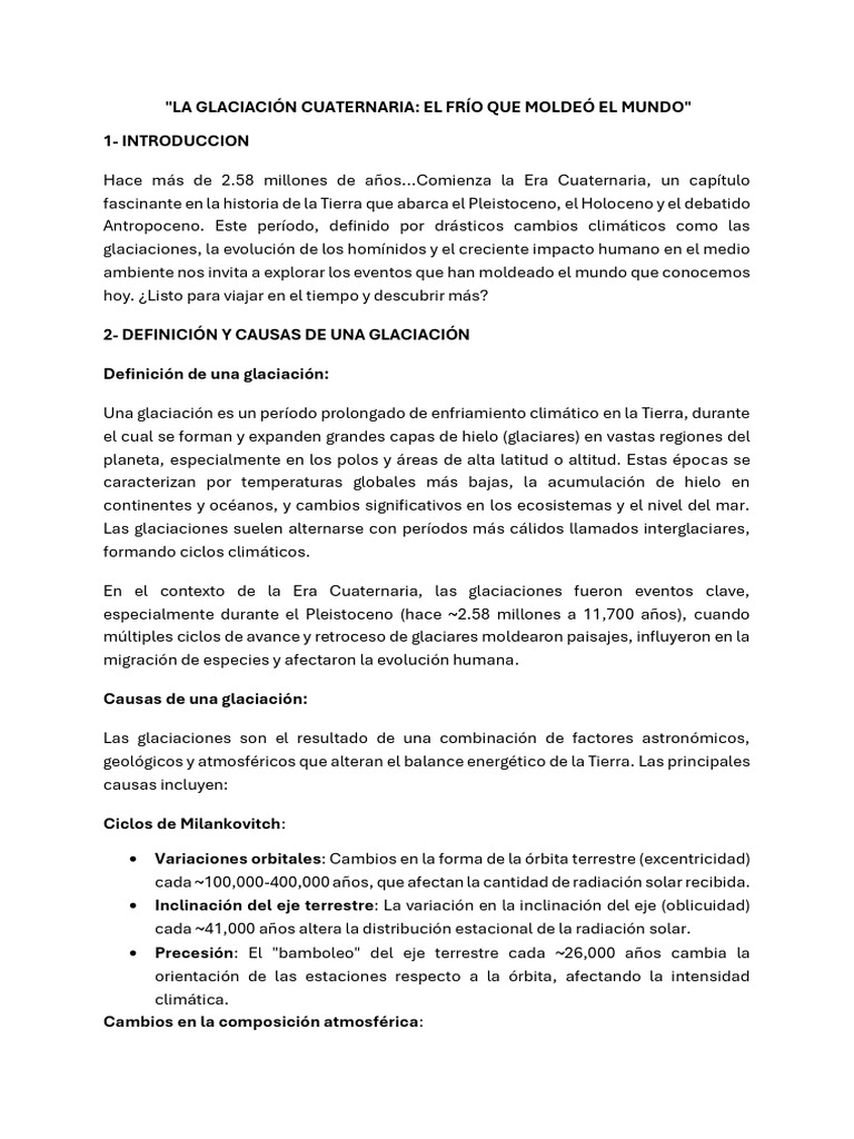 Glaciación Cuaternaria y su Impacto | PDF | Era de Hielo | pleistoceno