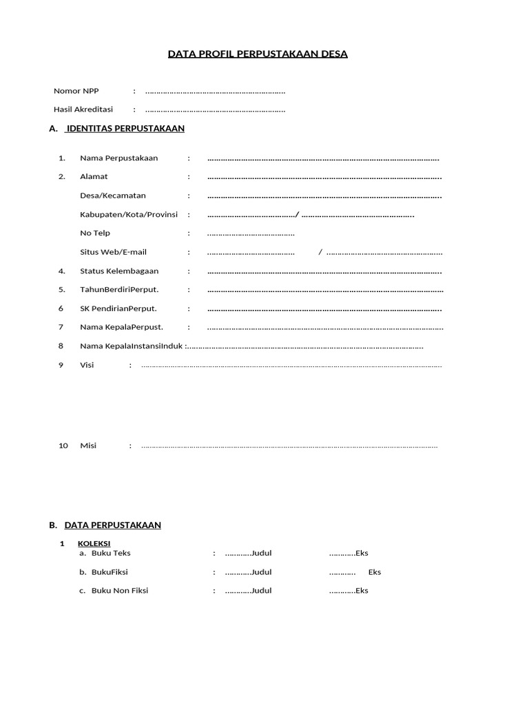 Form Profil Perpustakaan Desa | PDF