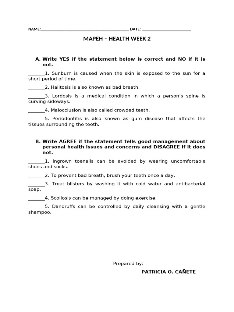 Health Week 2 Quiz | PDF
