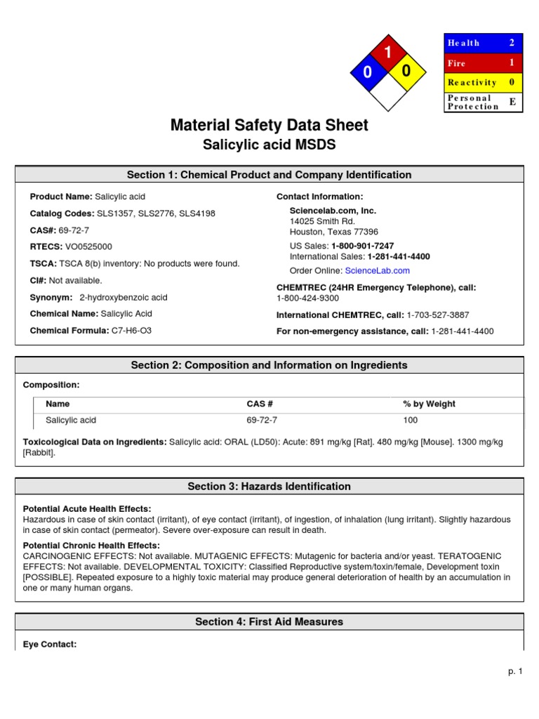 msds salisilat | Toxicity | Water