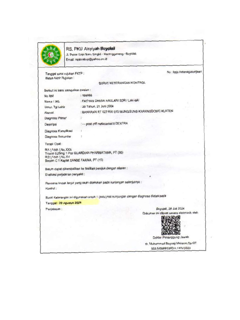 Surat Keterangan Kontrol | PDF