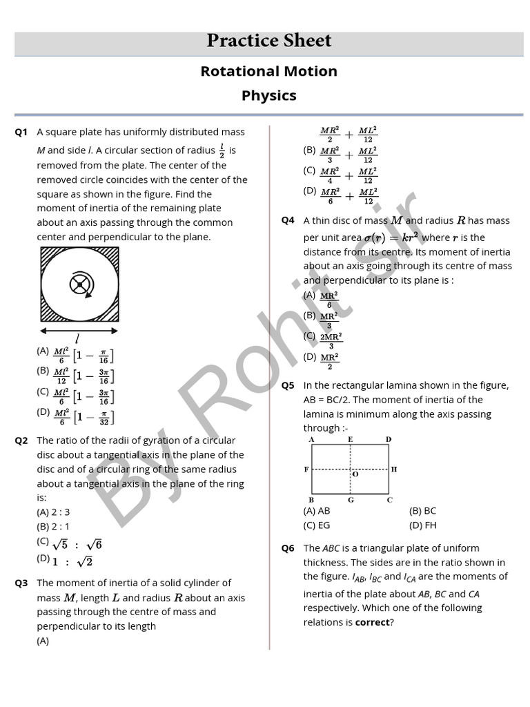 Rotational Motion Practice Sheet | PDF | Rotation | Radius