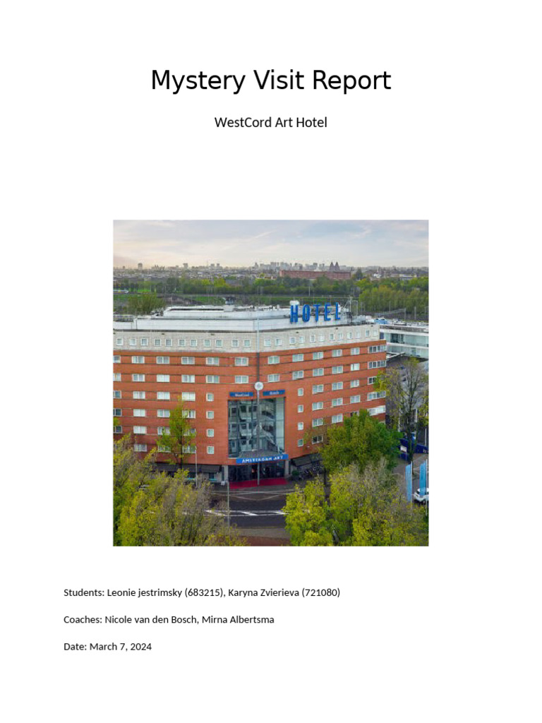 WestCord Art Hotel Mystery Visit Review | PDF | Foods | Cuisine