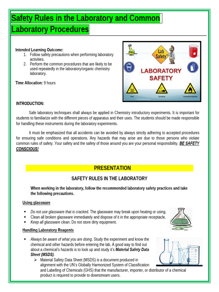 1 Safety Rules and Common Laboratory Procedures | PDF | Chemistry