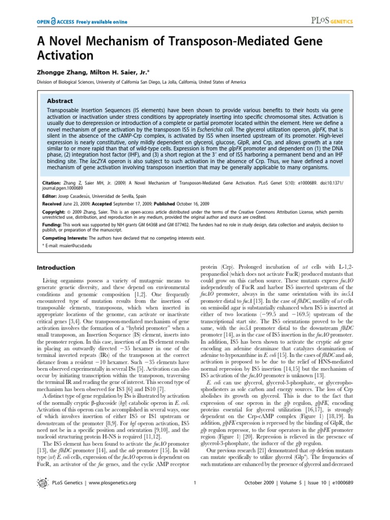 A Novel Mechanism of Transposon-Mediated Gene Activation: Zhongge Zhang ...