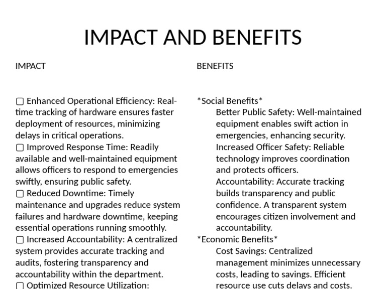 Impact and Benefits | PDF