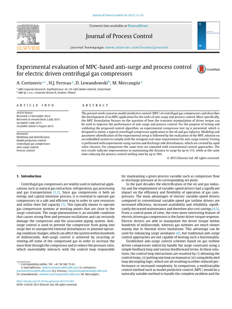 Experimental Evaluation of MPC-based Anti-Surge and Process Control For ...