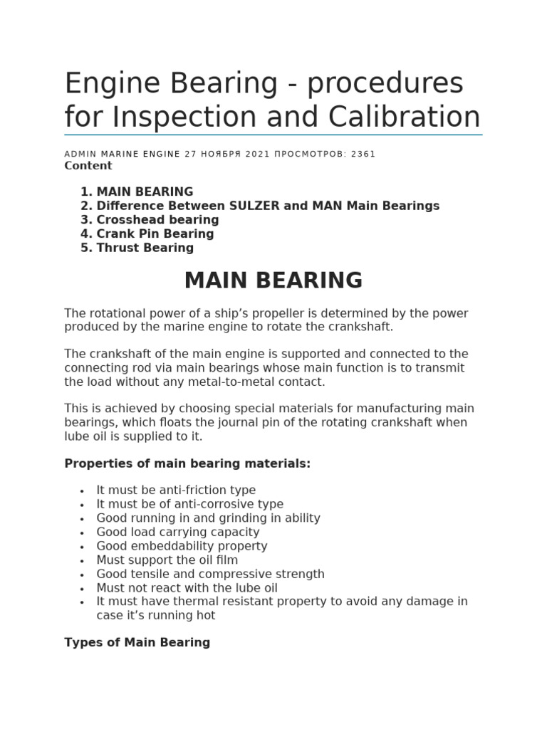 Marine Engine Bearing Inspection Guide | PDF | Bearing (Mechanical ...