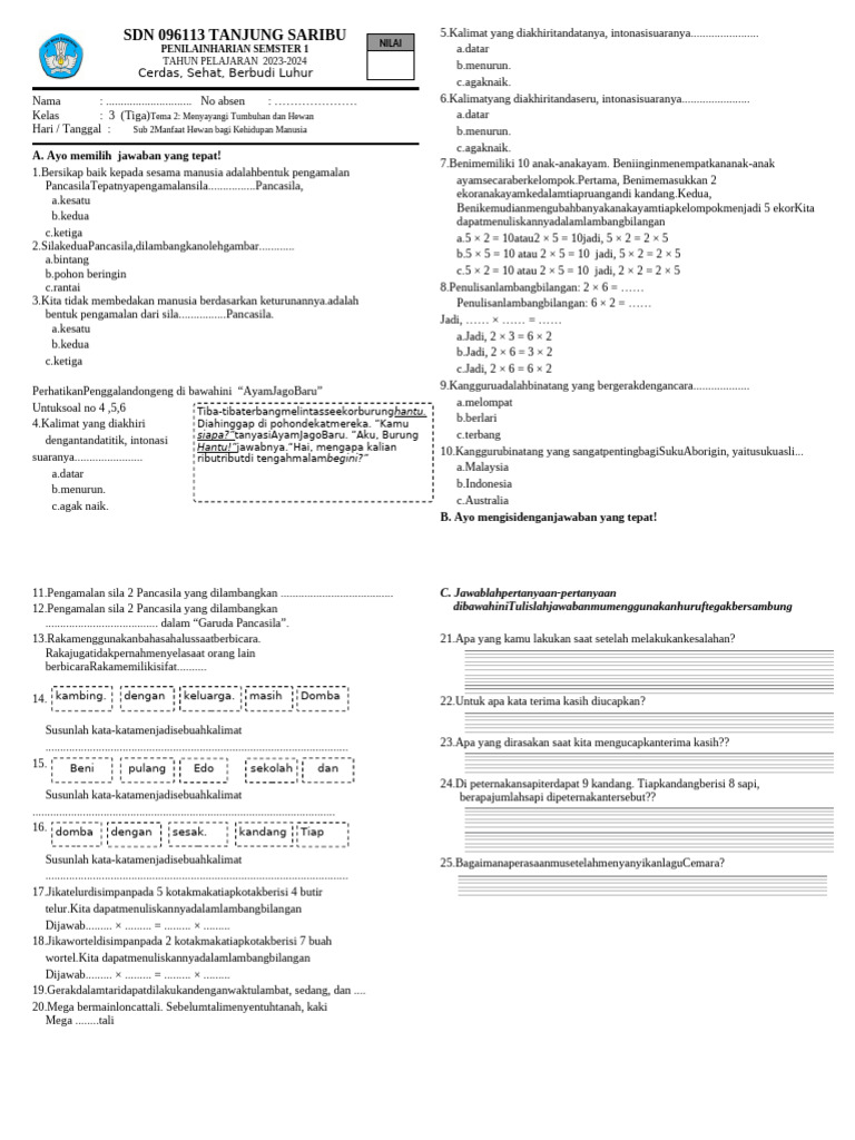 PH Kls 3 Tema 2 Sub 2 | PDF