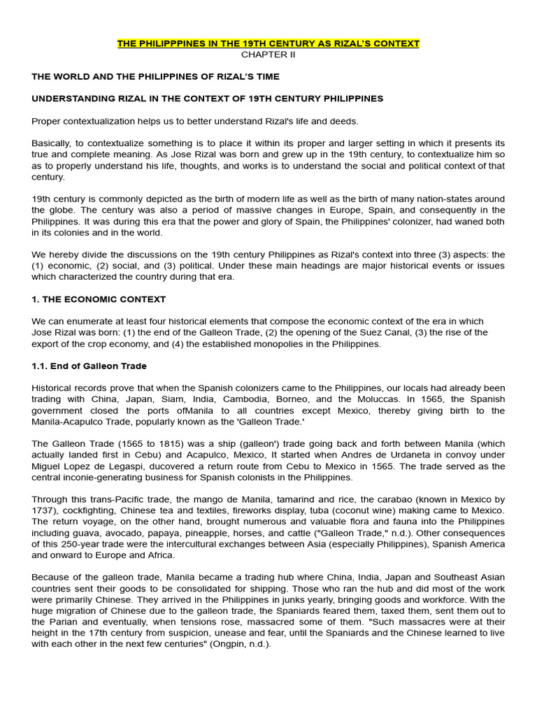 Rizal - Chap 2 - The Philippines in The 19TH Century As Rizals Context | PDF | Philippines ...