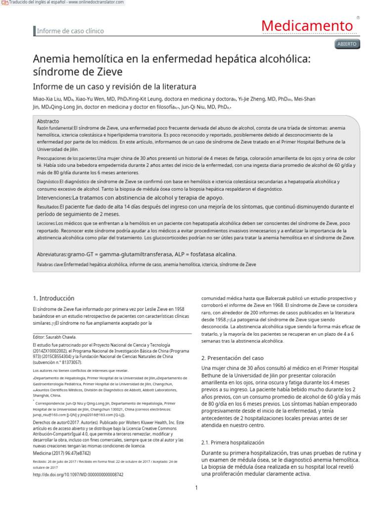 Hemolytic Anemia in Alcoholic Liver Disease Zieve.57.en - Es | PDF ...