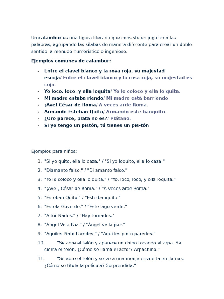 Ejemplos de Calambur Humorístico | PDF