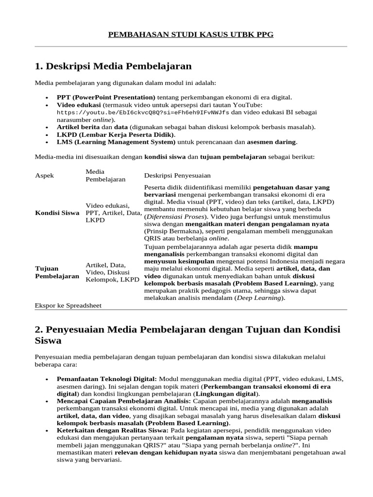 Pembahasan Studi Kasus Utbk PPG - Gemini | PDF