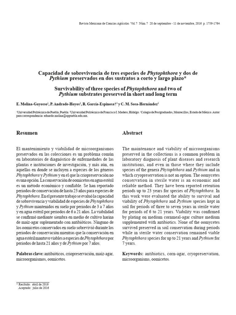 Protocolo de Perservacion de Fitopatogenos Como La Phytophthora y ...