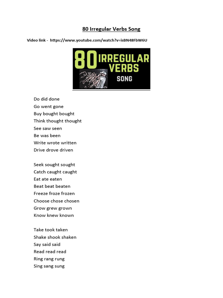80 Irregular Verbs Overview | PDF