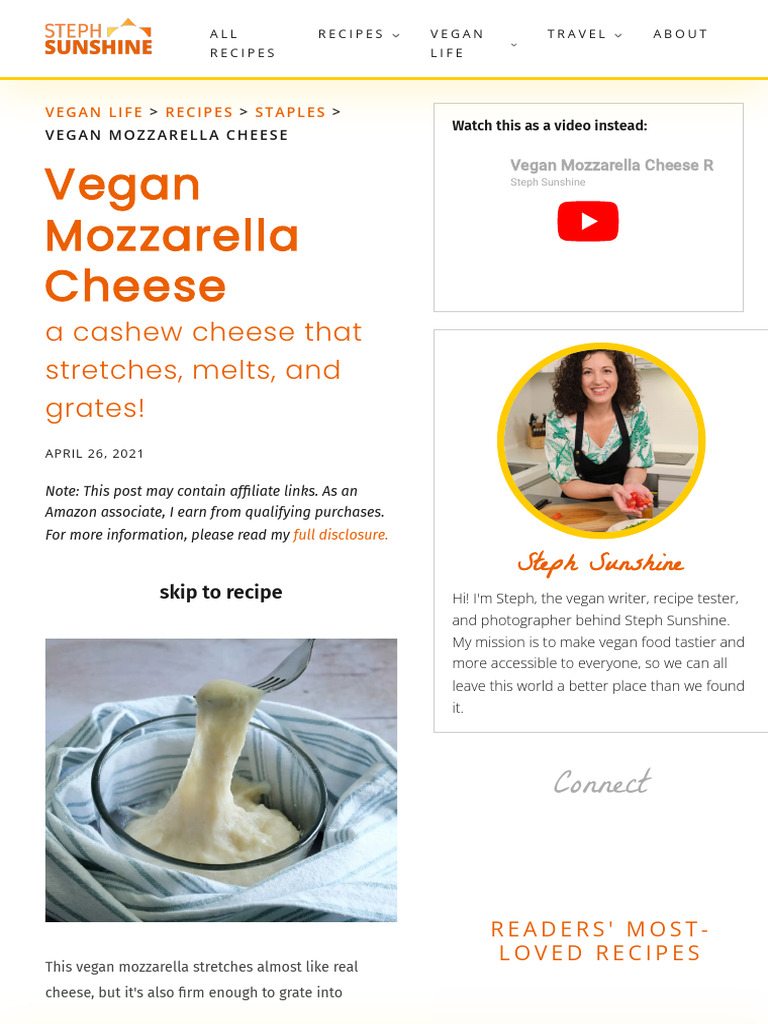 Vegan Mozzarella Cheese - Steph Sunshine | PDF | Tablespoon | Mozzarella