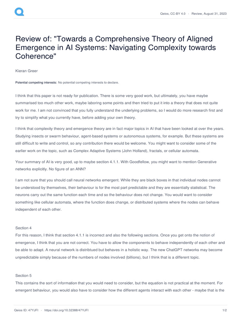 Review of AI Emergence Theory Paper | PDF | Emergence | Cognitive Science