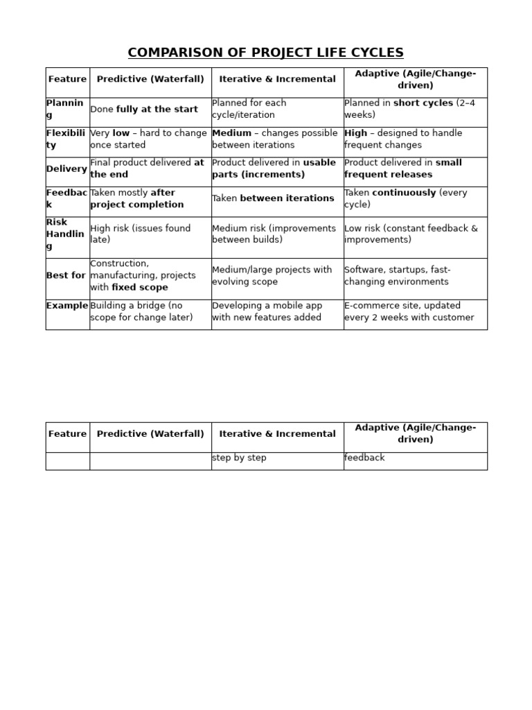 Comparison of Project Life Cycles | PDF