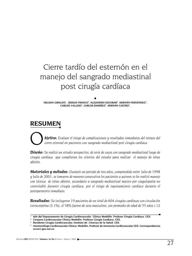 Cierre Tardio Del Esternon en El Manejo | PDF