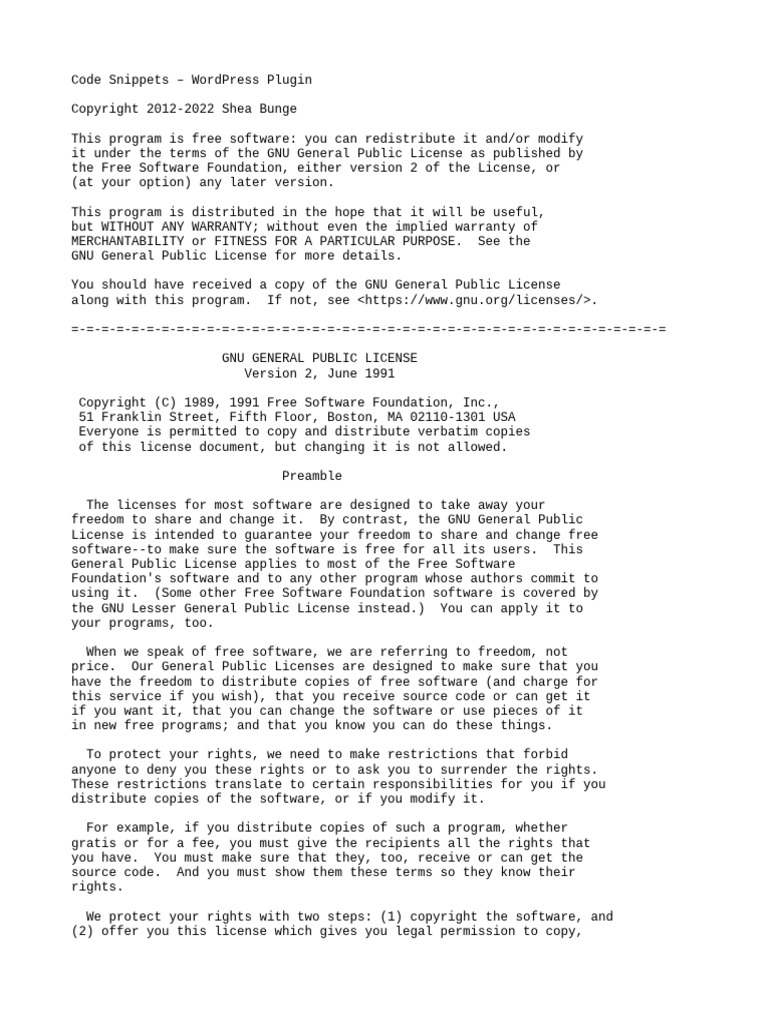 WordPress Plugin Code Snippets Guide | PDF | License | Free Software