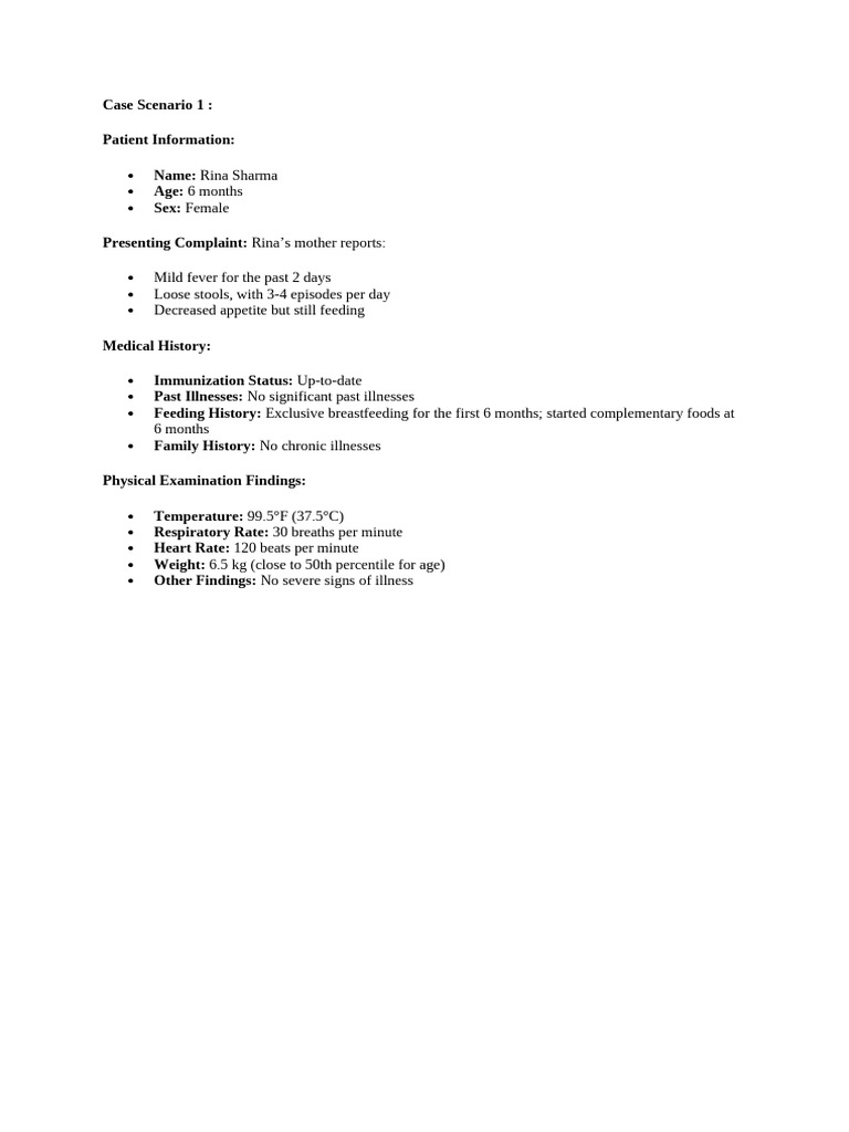 Pediatric Fever and Diarrhea Case Studies | PDF | Dehydration | Diarrhea
