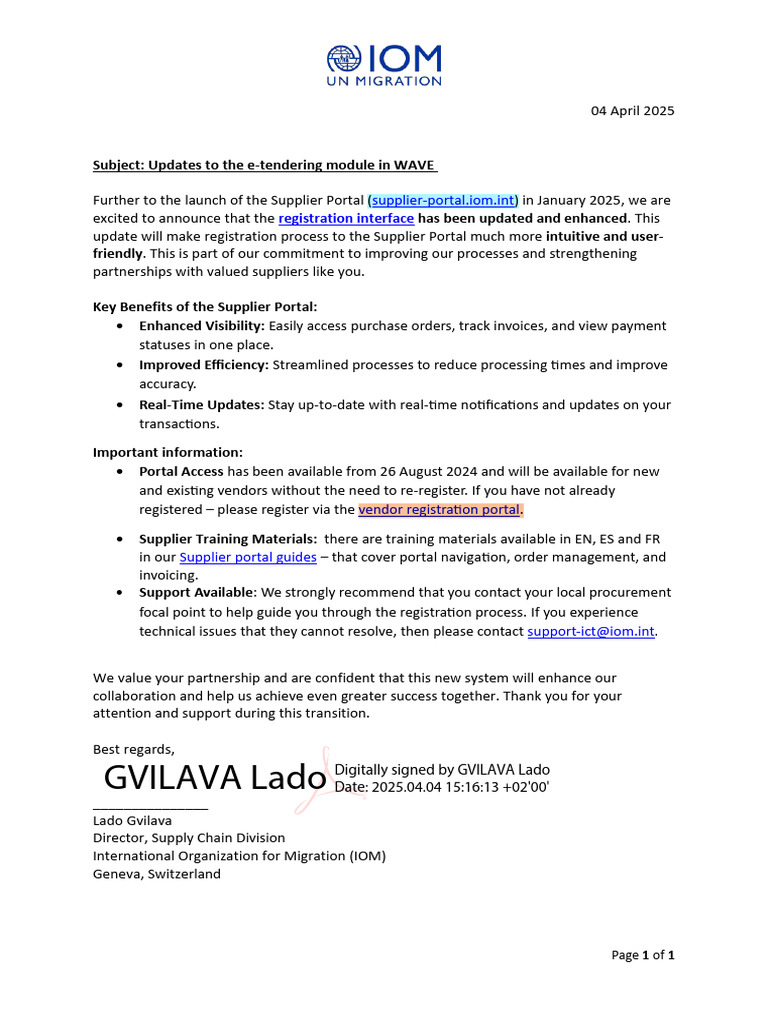 Letter To IOM Vendors Mar 2025 v1 | PDF