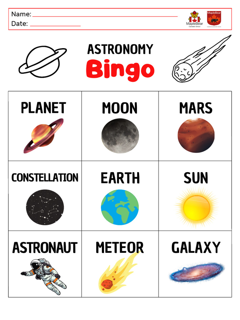 Astronomy Bingo Game Template | PDF