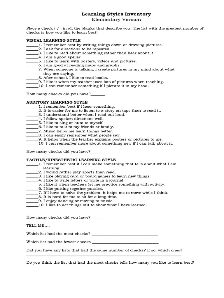 Learning Styles Inventory 1 | PDF | Learning Styles | Cognition