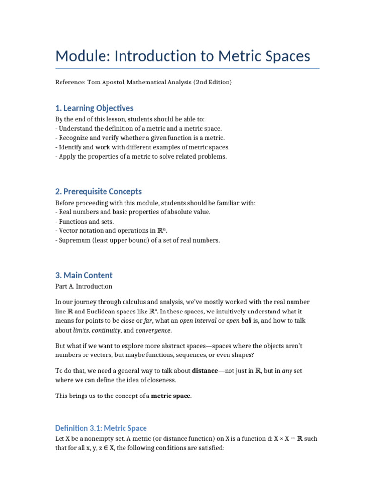 Lesson 2 - Metric - Space - Module | PDF | Limit (Mathematics) | Real ...