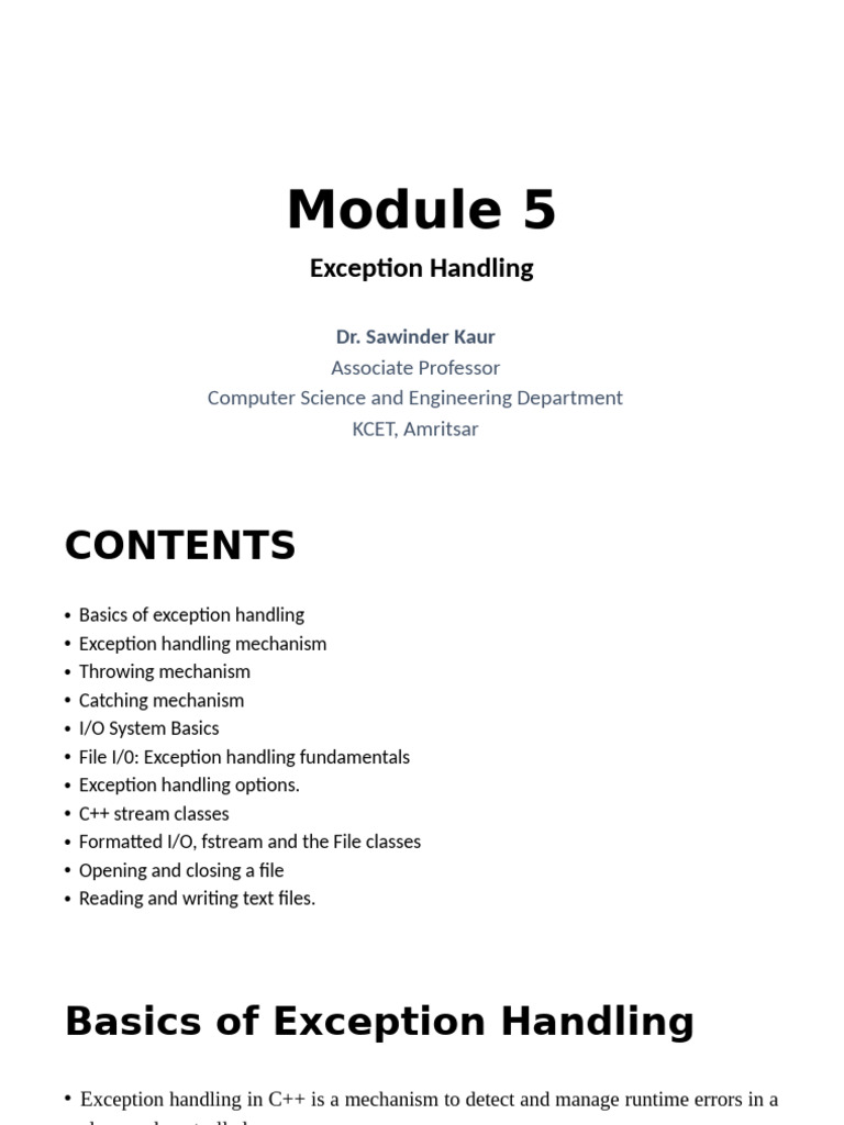 Unit 5 - Exception Handling | PDF | Namespace | C++