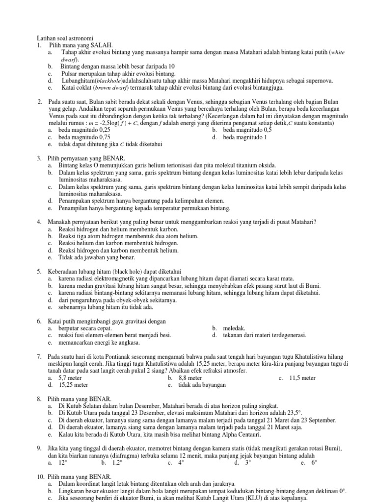 Latihan Soal Astronomi Lengkap | PDF