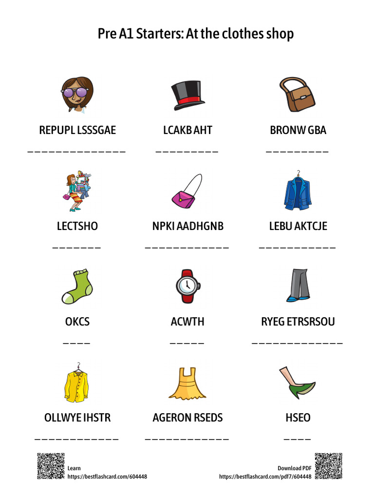 Pre A1 Starters: Clothes Shop Vocabulary | PDF