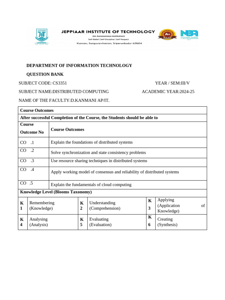 CS3551 Distributed Computing QB | PDF | Cloud Computing | Distributed ...