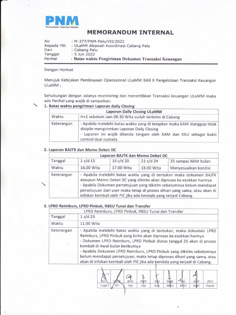 Batas Waktu Pengiriman Dokumen ULaMM | PDF