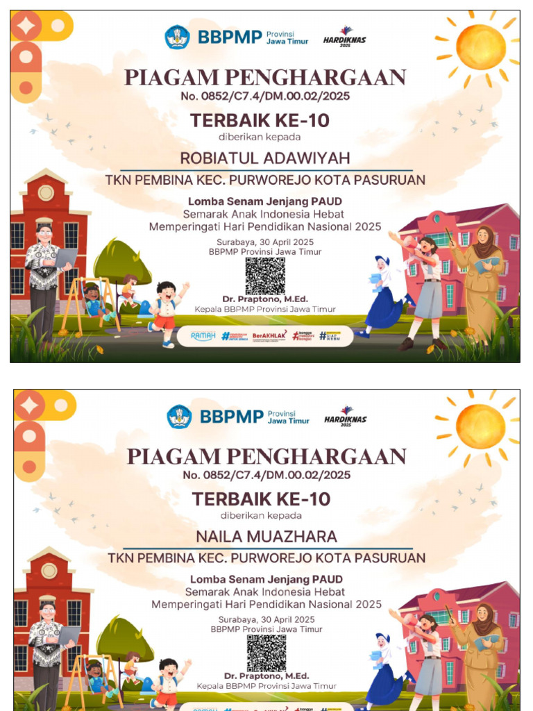Sertifikat Lomba Senam Anak Indonesia Hebat | PDF