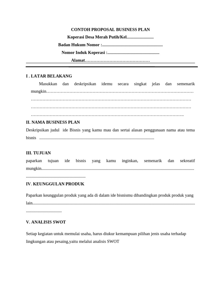 Contoh Proposal Bisnis Plan | PDF