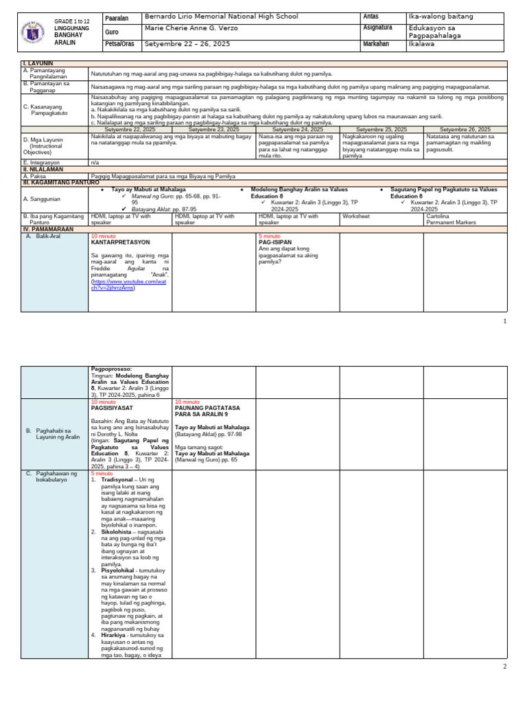 Week 3 Quarter 2 of Values Education 8 | PDF