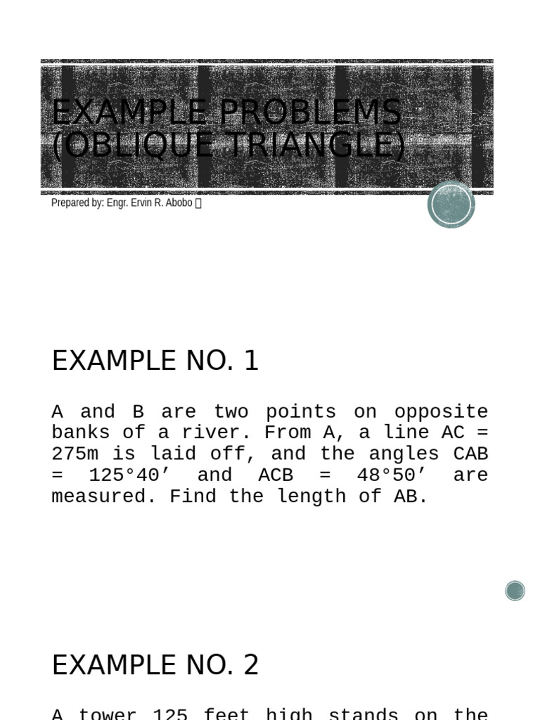 Oblique Triangle Example Problems | PDF