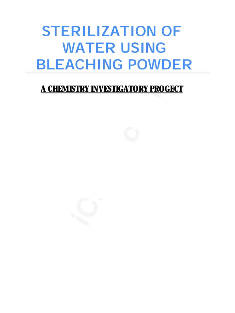 Sterilization of Water Using Bleaching Powder | PDF