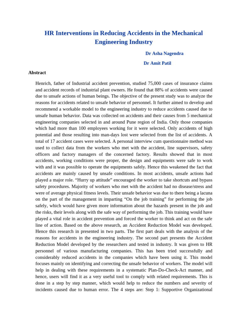 HR Interventions in Reducing Accidents I | PDF | Risk | Risk Assessment