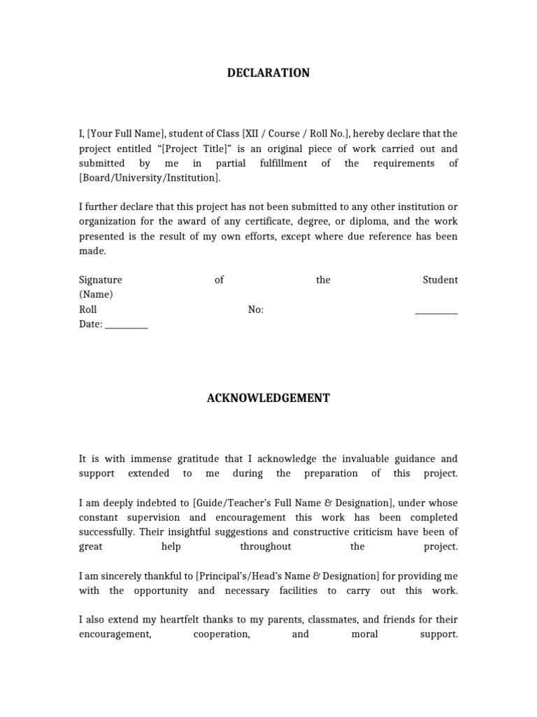 Project Declaration Acknowledgement Certificate | PDF