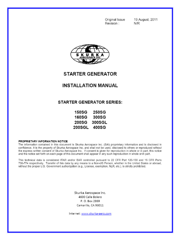 Starter Generator Installation Manual | PDF