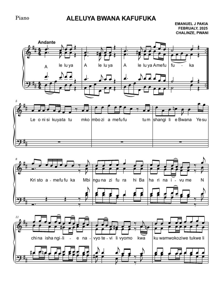 Aleluya Bwana Kafufuka-Piano | PDF