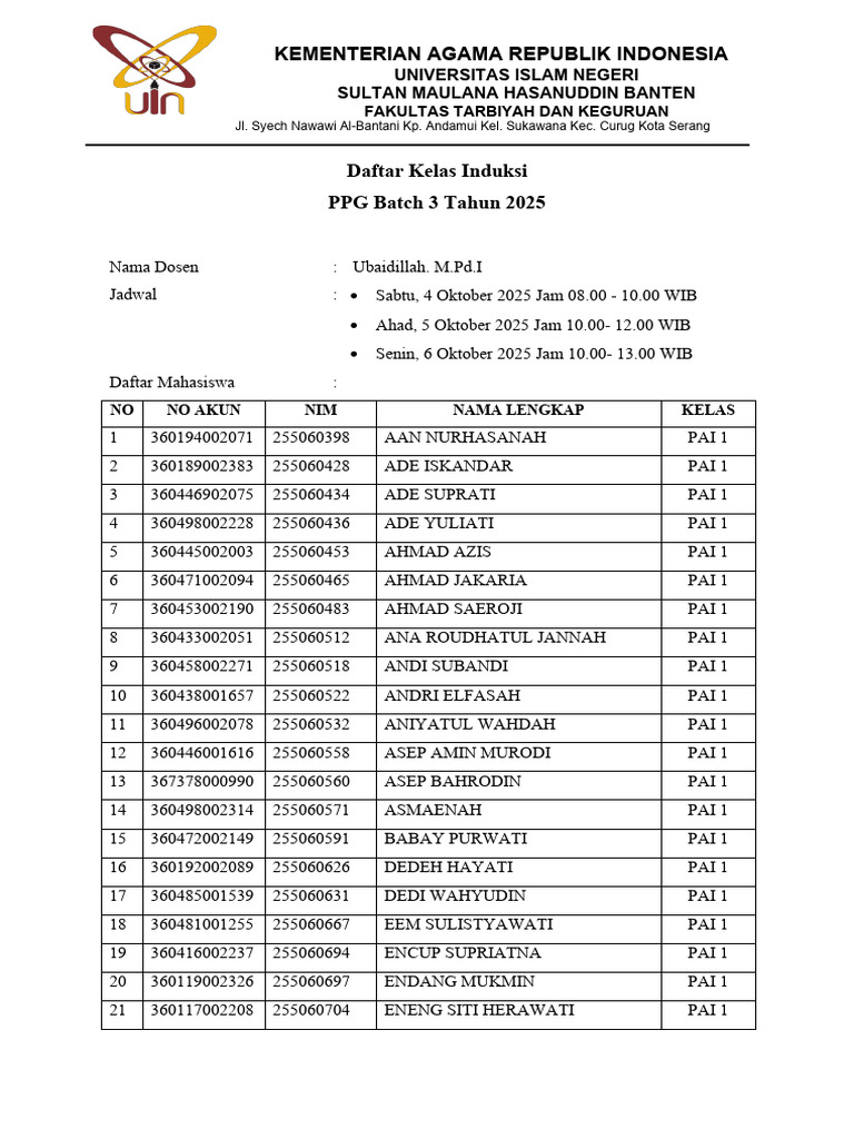 Kelas PAI 1 (Ubaidillah. M.Pd.I) | PDF