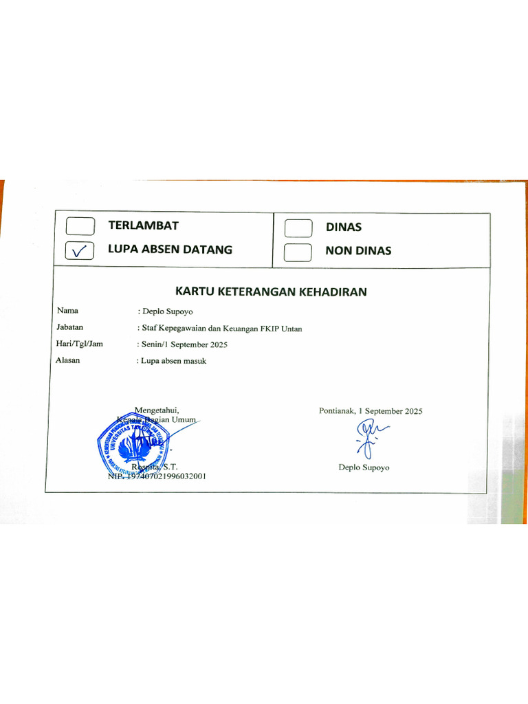 Lupa Absen 1 September 2025 | PDF