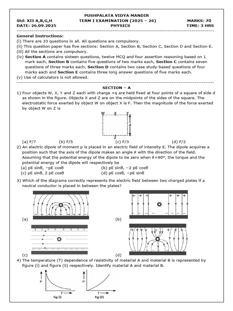 STD Xii Physics Term I QP Abgh - 250926 - 190904 | PDF | Physical Quantities | Physical Phenomena