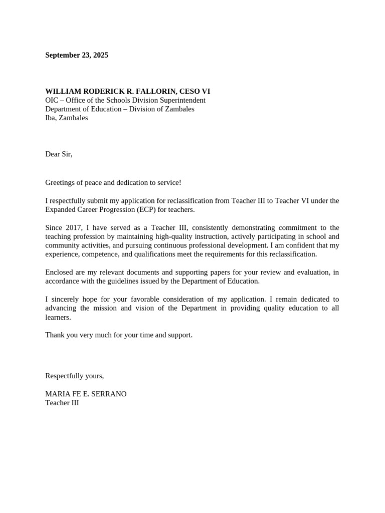Teacher III to VI Reclassification Intent | PDF