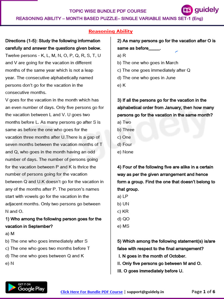 Reasoning Ability: Month-Based Puzzle | PDF | Kinship And Descent | Family
