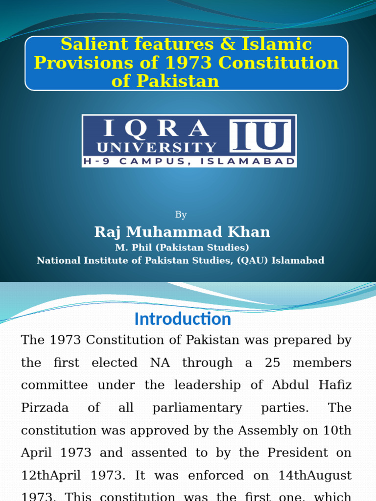Salien Features & Islamic Provisions of 1973 Constitution | PDF ...