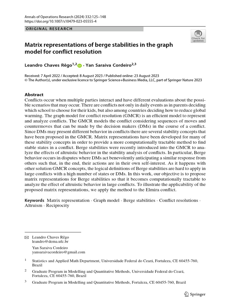 Matrix Representations of Berge Stabilities in The Graph Model For ...